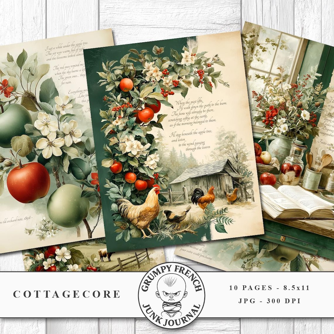 Cottagecore Junk Journal Pages : Vintage Apple Orchard Ephemera With ...