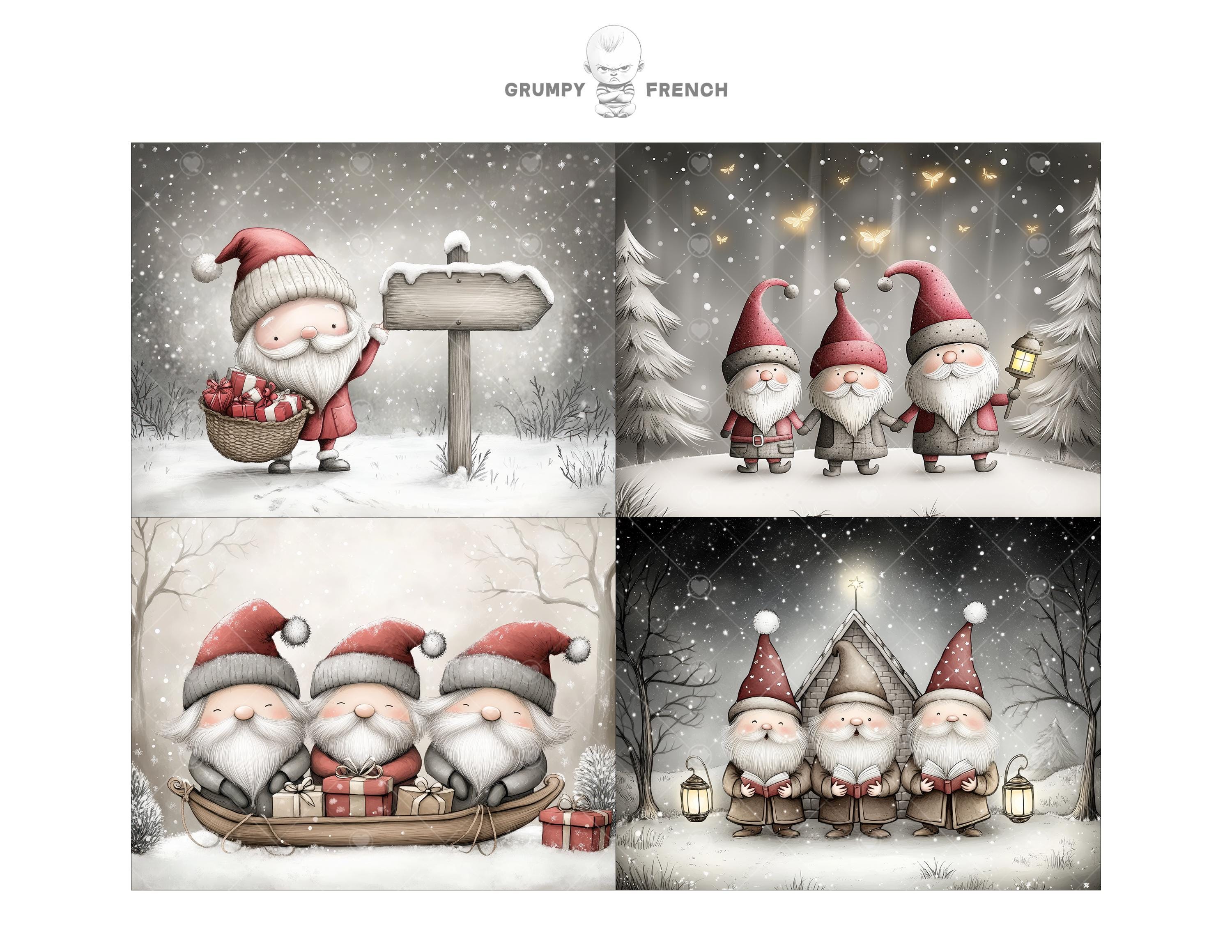 20 Christmas Gnomes Art Pages Digital Download JPG Paper Set Digital ...