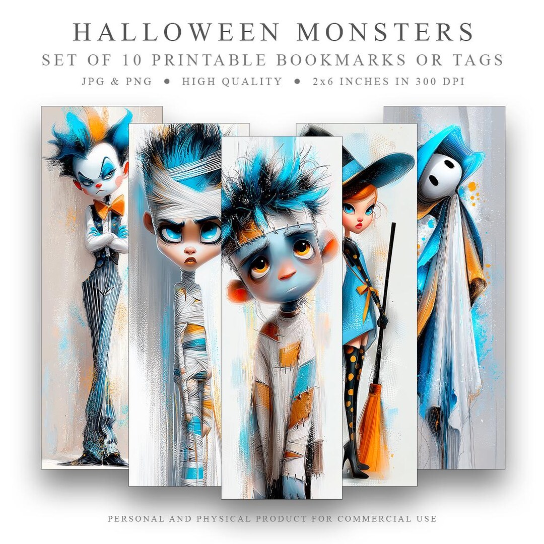 Halloween Bookmarks: Cute Monsters Illustration, Digital Download (JPG ...