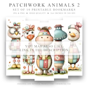 Patchwork Animals Printable Bookmarks: Whimsical Designs (digital ...