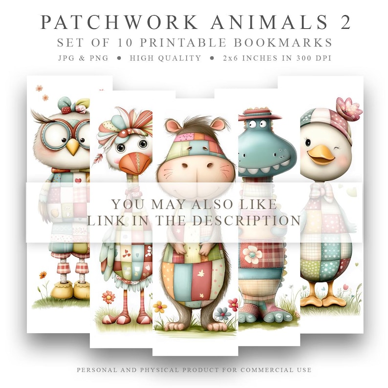 Patchwork Animal (vol 1) Bookmarks Set of 10 | Whimsical Digital ...