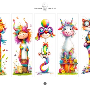 Quirky Animals (vol 1) Printable Bookmarks Set, Whimsical Colorful Art ...