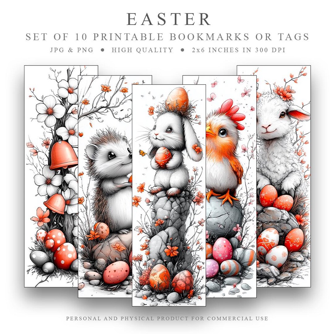 10 Easter Bookmarks Set, Digital Download JPG Bookmark, PNG Bookmark ...