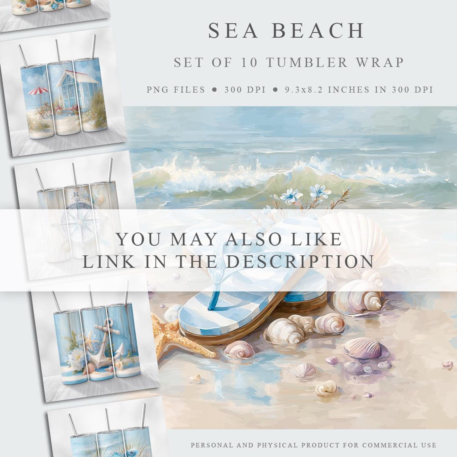 Beach Digital Paper Set: Ocean Theme, Coastal Designs (JPG, PNG ...
