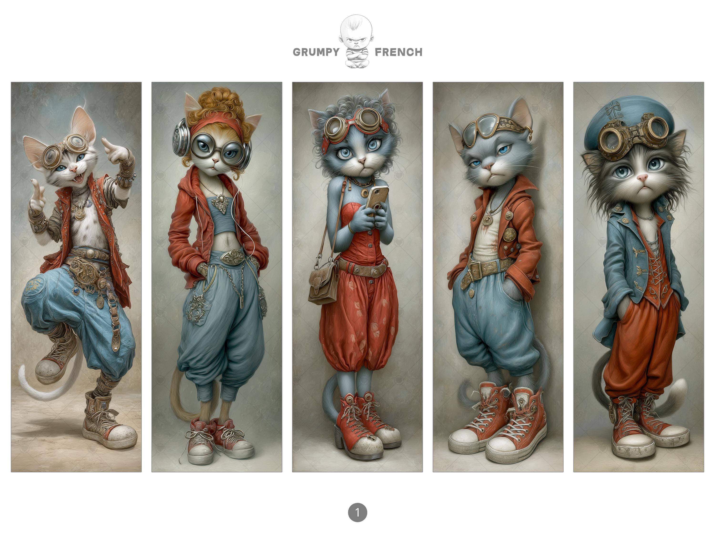 Meow Gang Bookmarks, Printable Urban Cats Set, Digital Download (JPG ...
