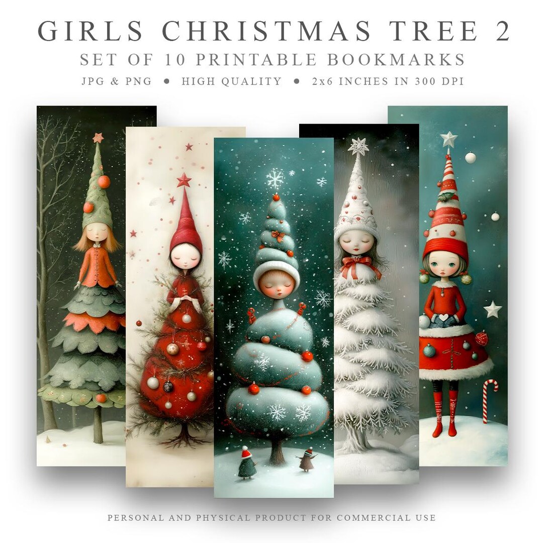 Christmas Tree Girls Bookmarks: Whimsical Holiday Art (digital Download ...