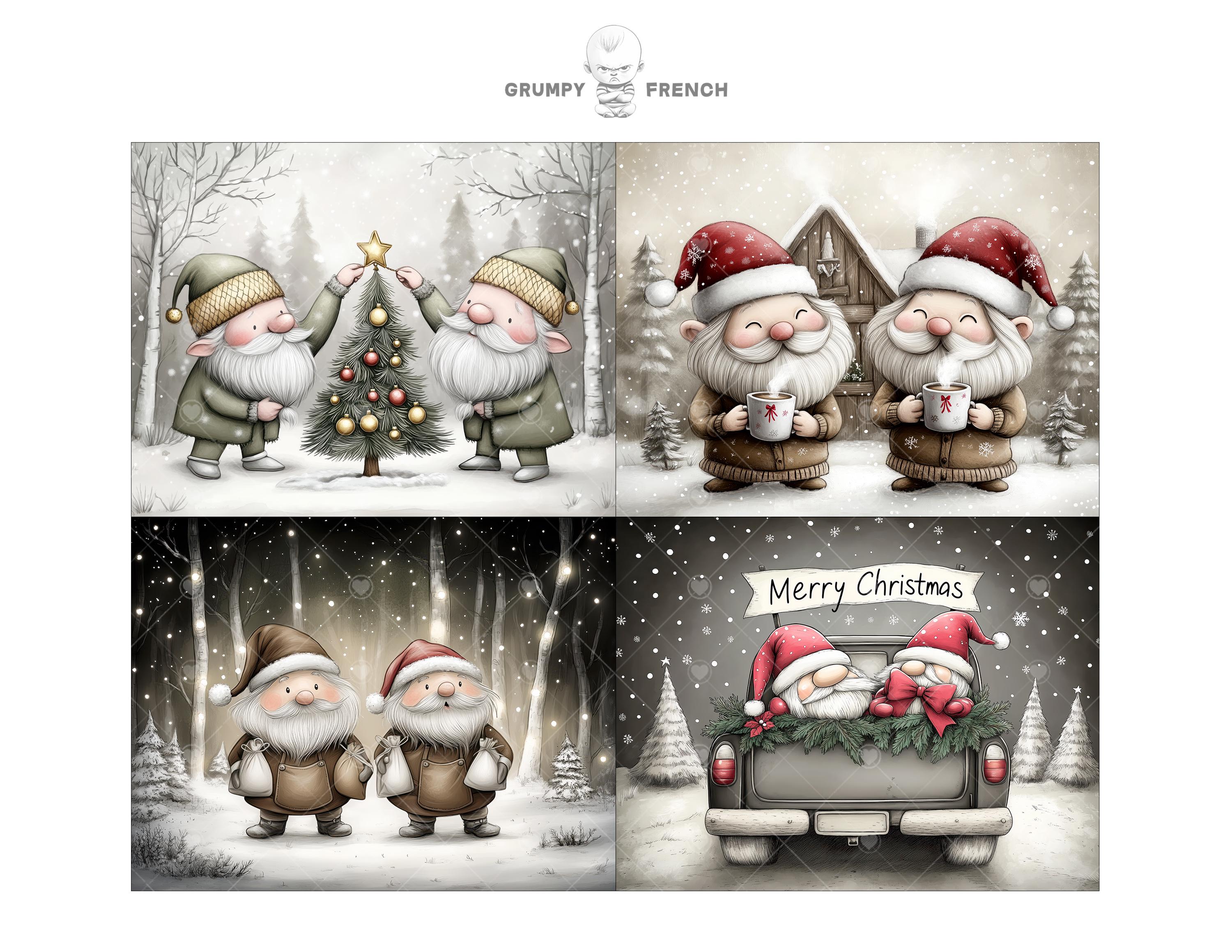 20 Christmas Gnomes Art Pages Digital Download JPG Paper Set Digital ...