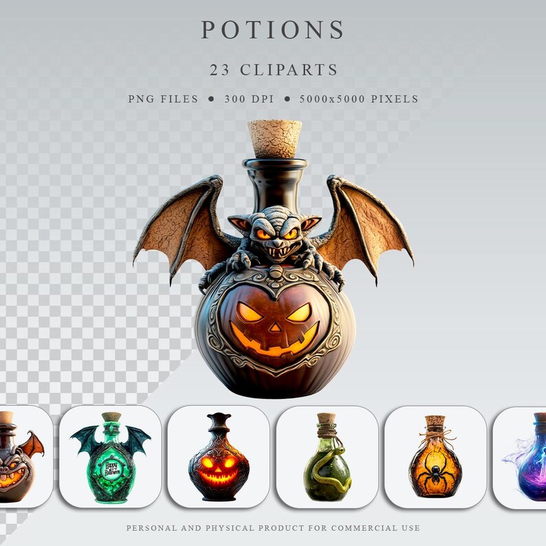 Halloween Potions Clipart Bundle: PNG Files, Commercial Use (digital ...