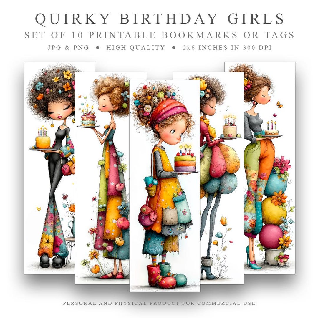 Birthday Girls Printable Bookmarks Set | Quirky Kids Party Favors ...