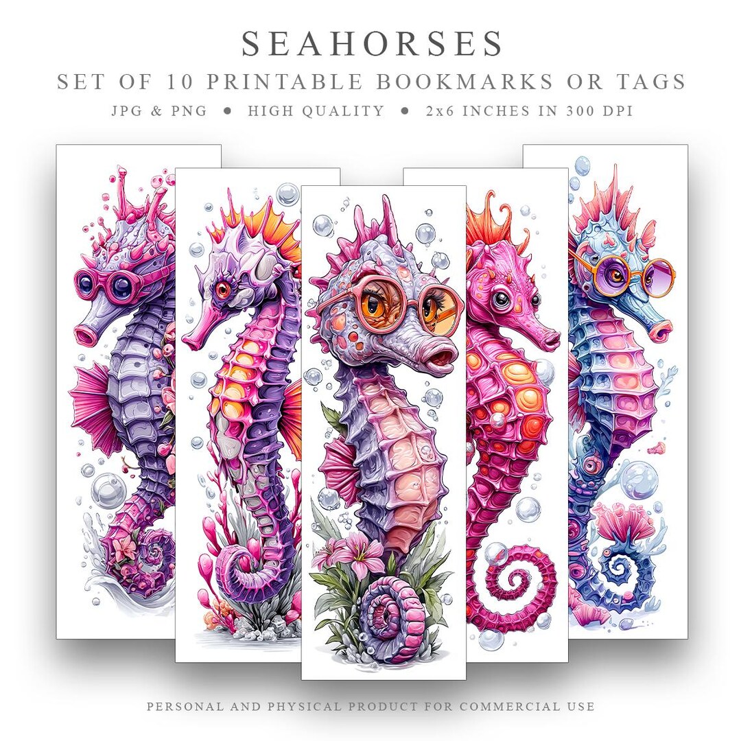 Seahorses Printable Bookmarks Set, Ocean Themed Digital Download (JPG ...