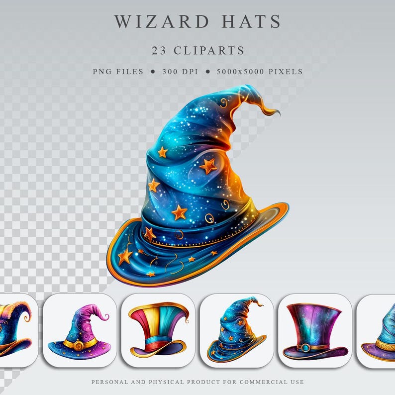 Wizard Hats Clipart Bundle: Halloween Witch Hat PNG (digital Download ...