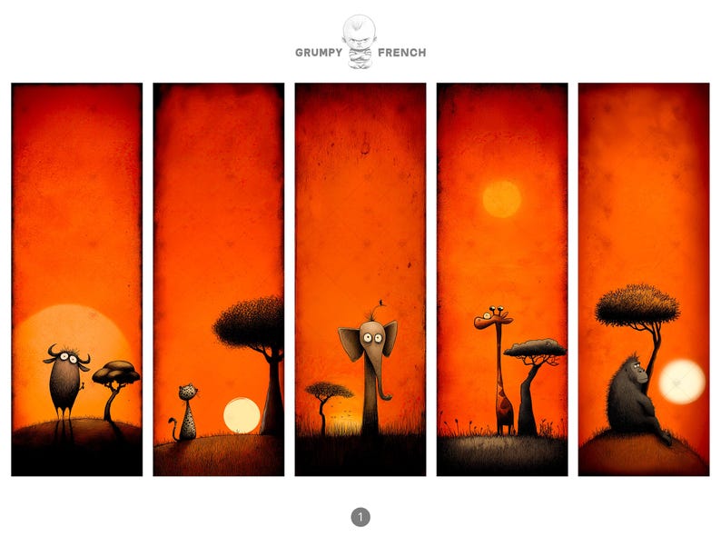 Sunset Savanna, 10 Animals Printable Bookmarks Set, Digital Download ...