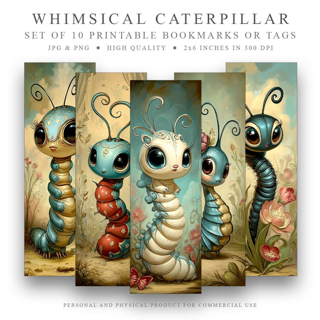 Whimsical Caterpillar Bookmarks Printable Set of 10, Cute Insect ...