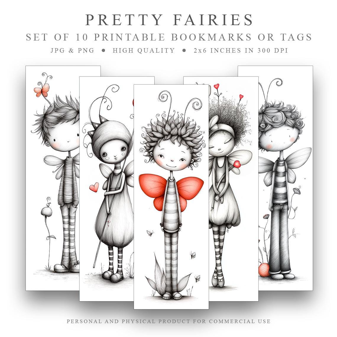 Pretty Fairy Bookmark Printable Set, Digital Download (JPG, PNG ...