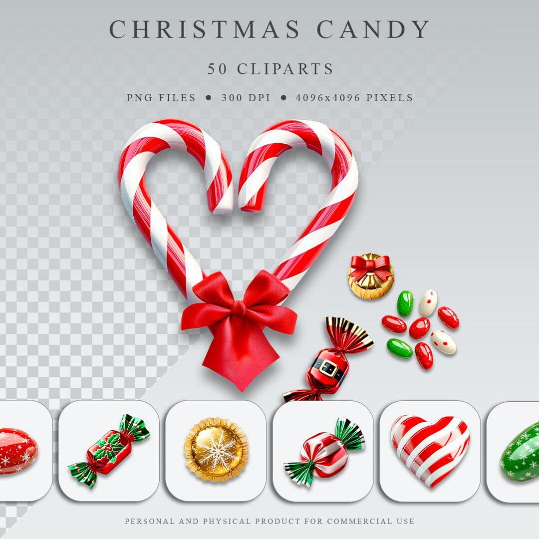 Christmas Candy Clipart, Bundle, 50 High Quality Pngs, Gifts for Kids ...