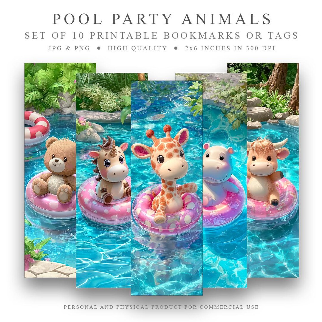 Pool Party Animals Bookmarks: Summer Kids Reading (digital Download PNG ...