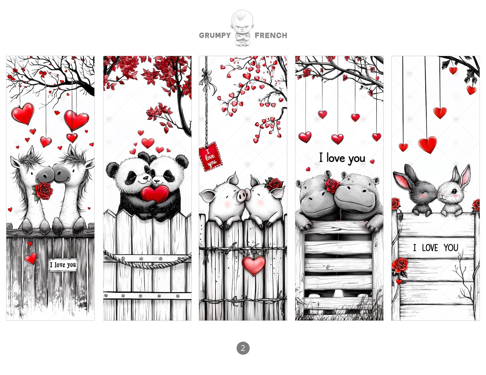 Animals in Love Bookmarks Set, Romantic Printable Digital Download JPG ...
