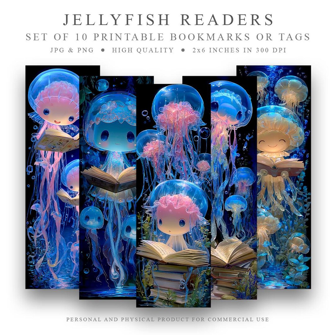 Jellyfish Readers, Printable Bookmarks, Ocean Themed Bookmarks Set ...