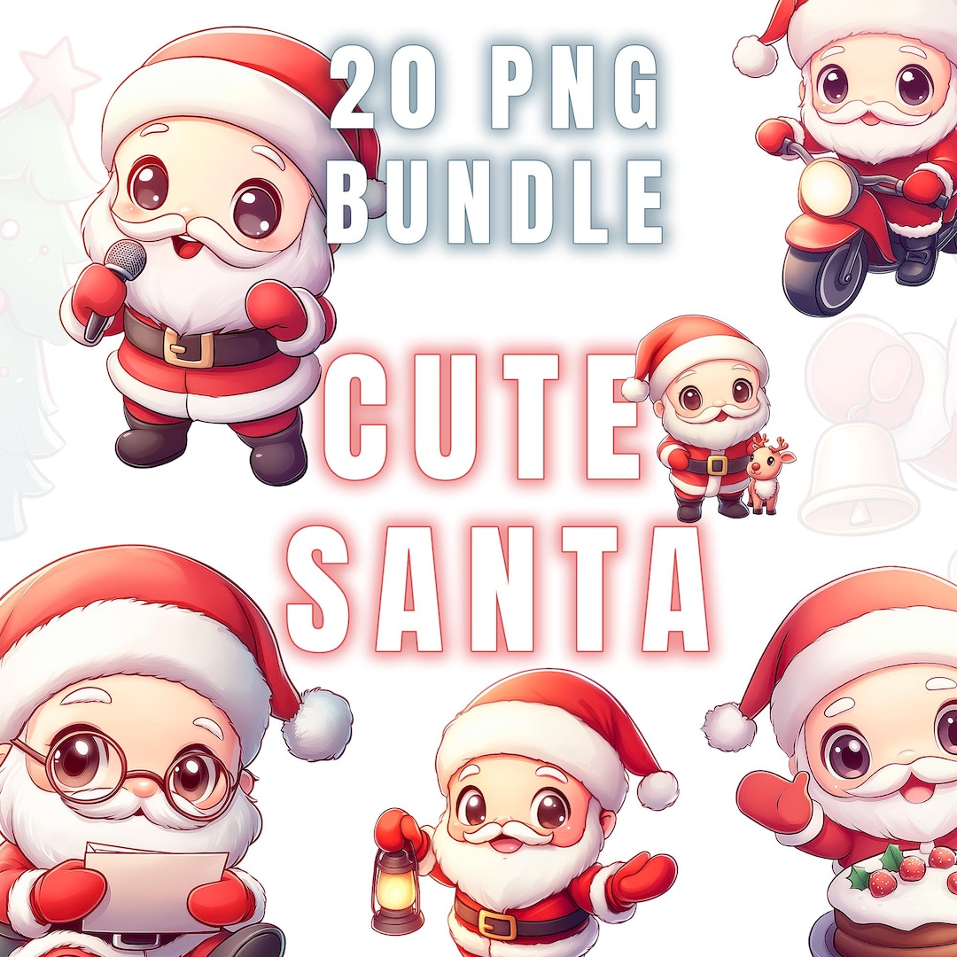 20 Cute Santas Clipart Bundle, Clipart Png, Scrapbook, Junk Journal ...