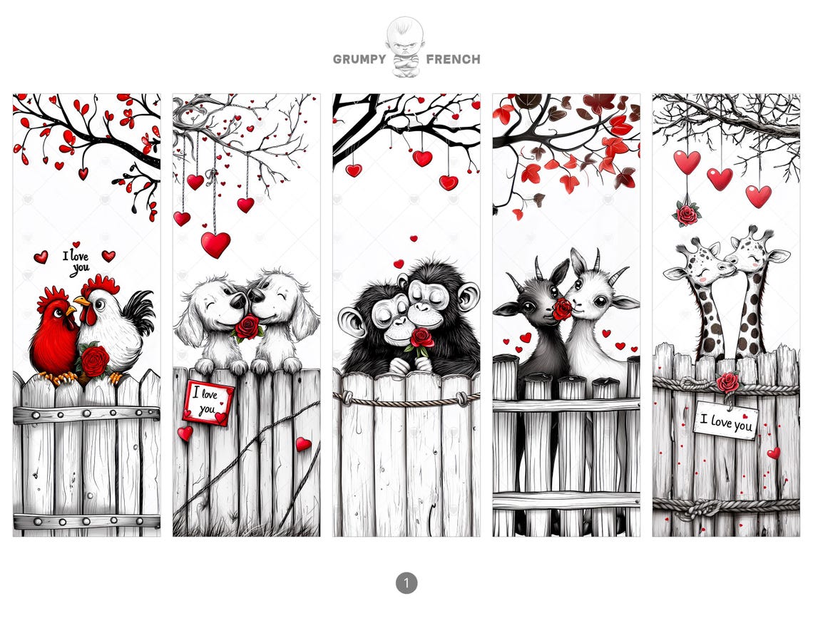 Ensemble de signets animaux amoureux, romantique imprimable en ...