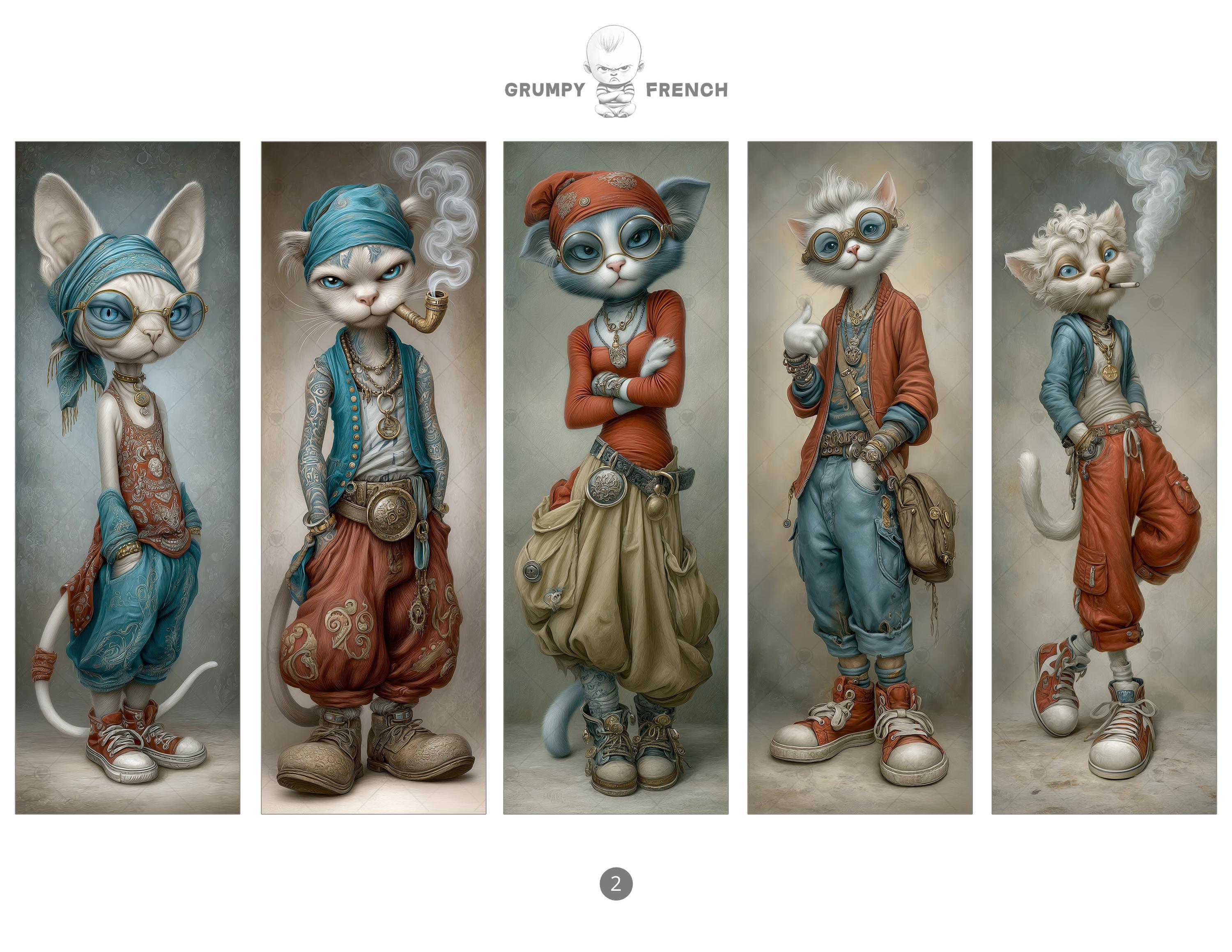 Meow Gang Bookmarks, Printable Urban Cats Set, Digital Download (JPG ...