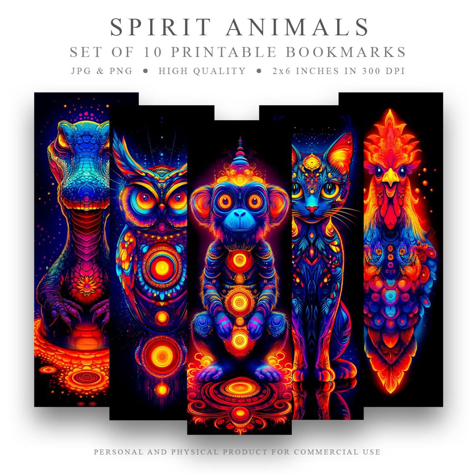 10 Spirit Animals Printable Bookmarks Set, Digital Download JPG ...