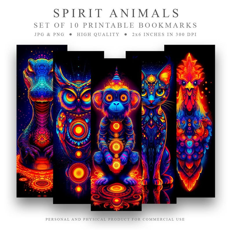 10 Spirit Animals Printable Bookmarks Set, Digital Download JPG ...