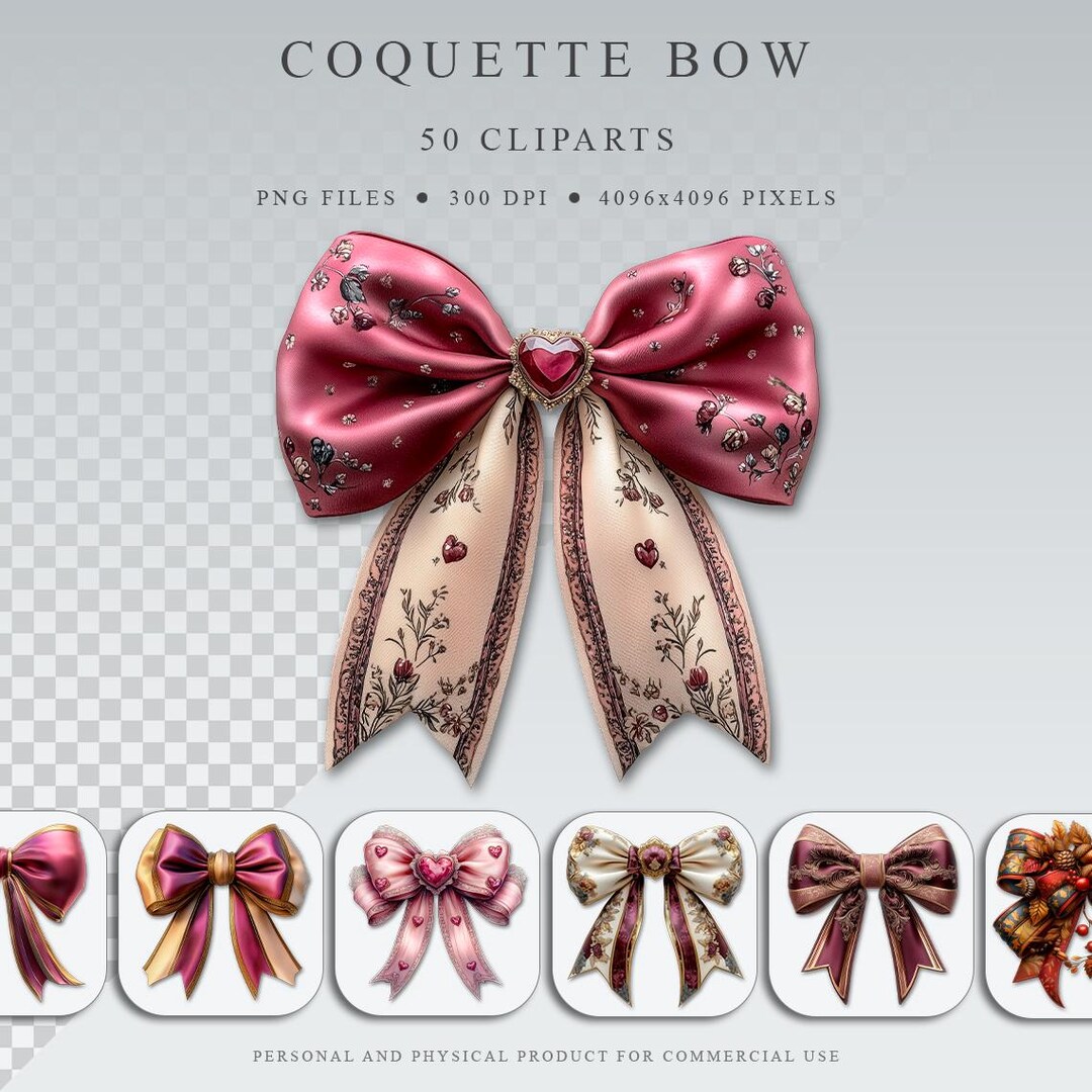 50 Realistic Coquette Bow Clipart Bundle | Gifts for Girls | Scrapbook ...