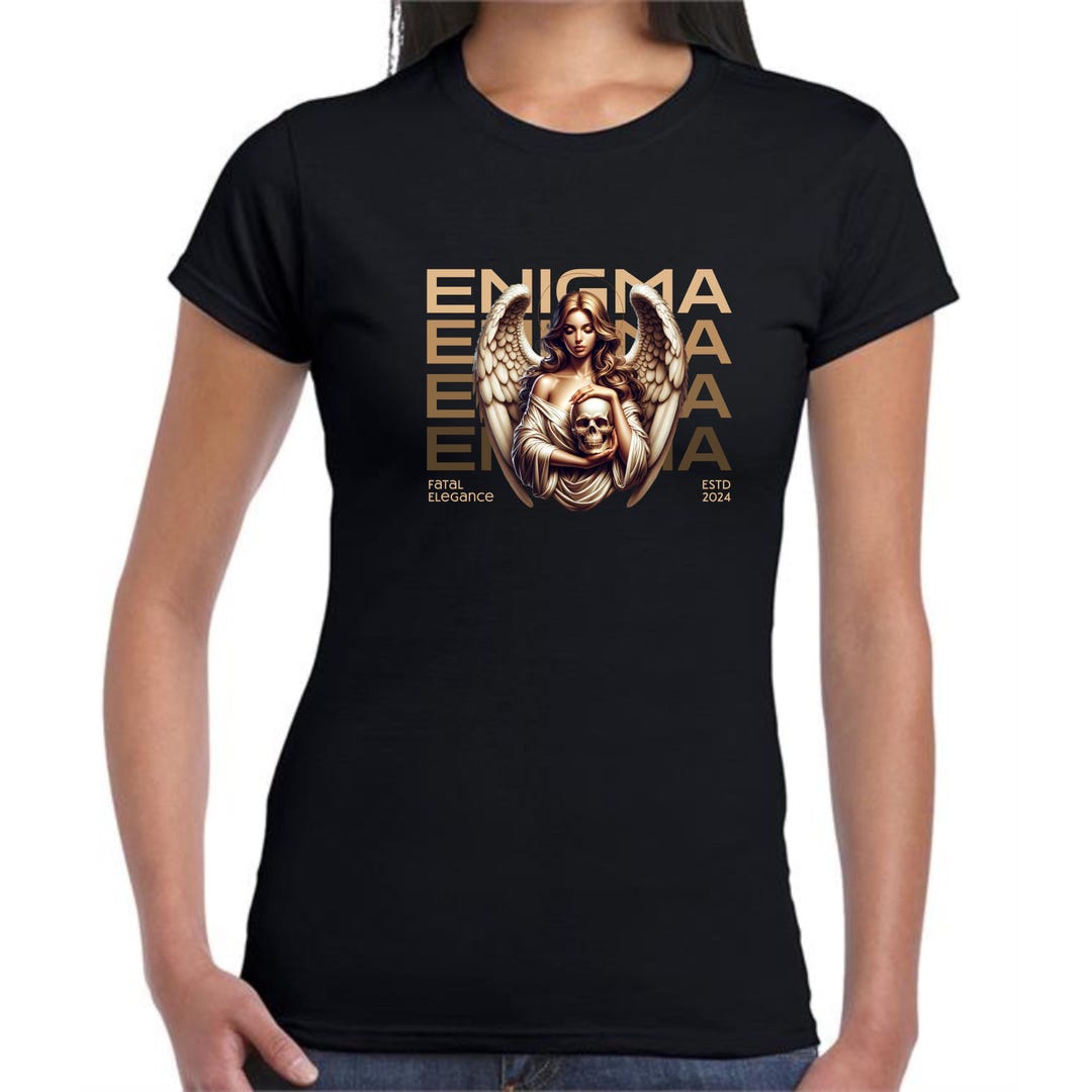 Enigma T-shirt Woman With Angel Wings & Skull Design - Etsy