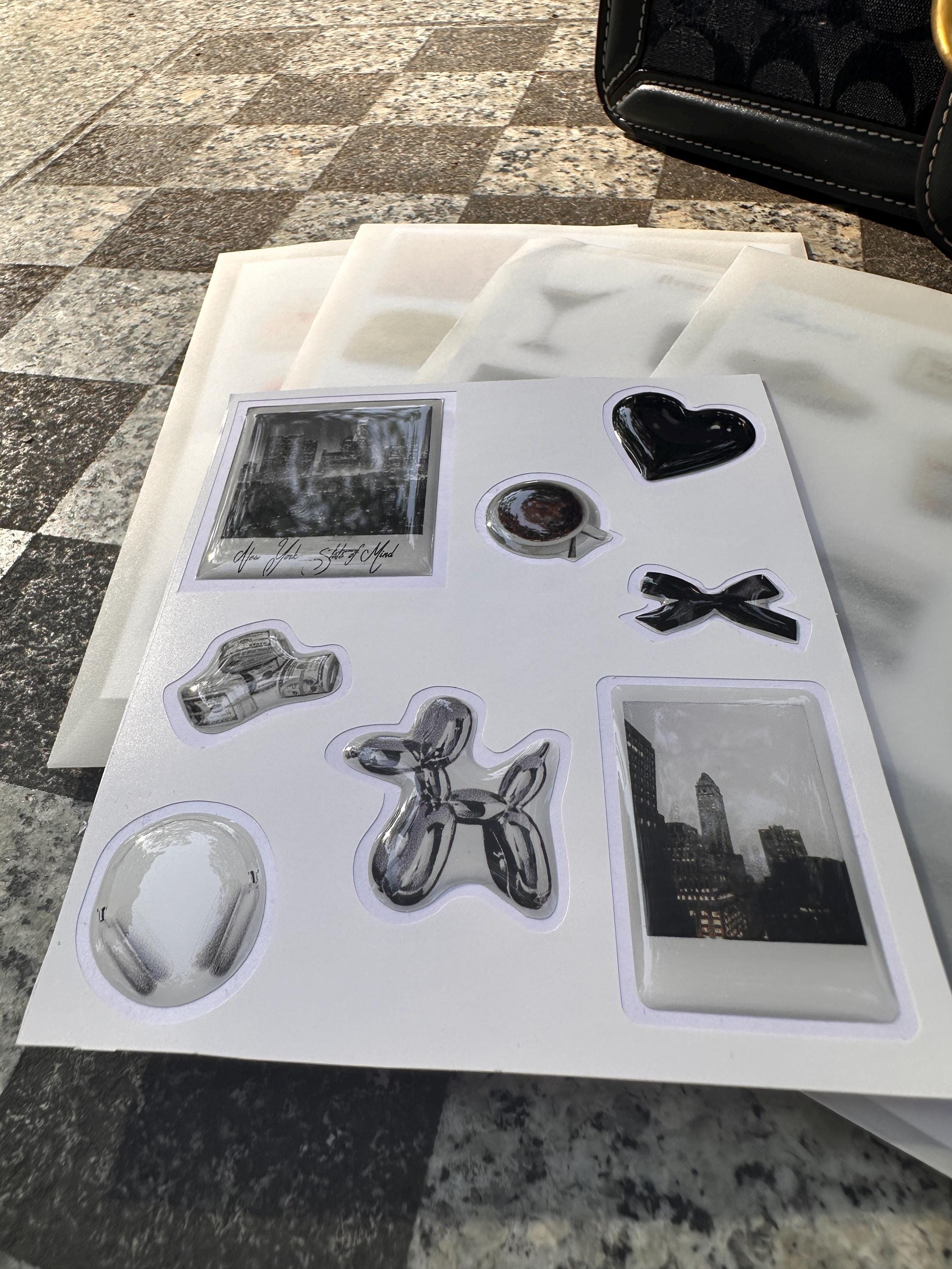 Black Edition 3D Epoxy Sticker Set - 8 Glossy Resin Stickers for Laptop ...