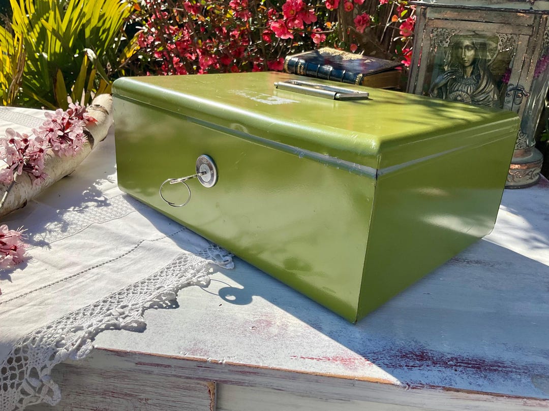 Vintage Painted Metal Box With Key Locking System in Green Army and ...