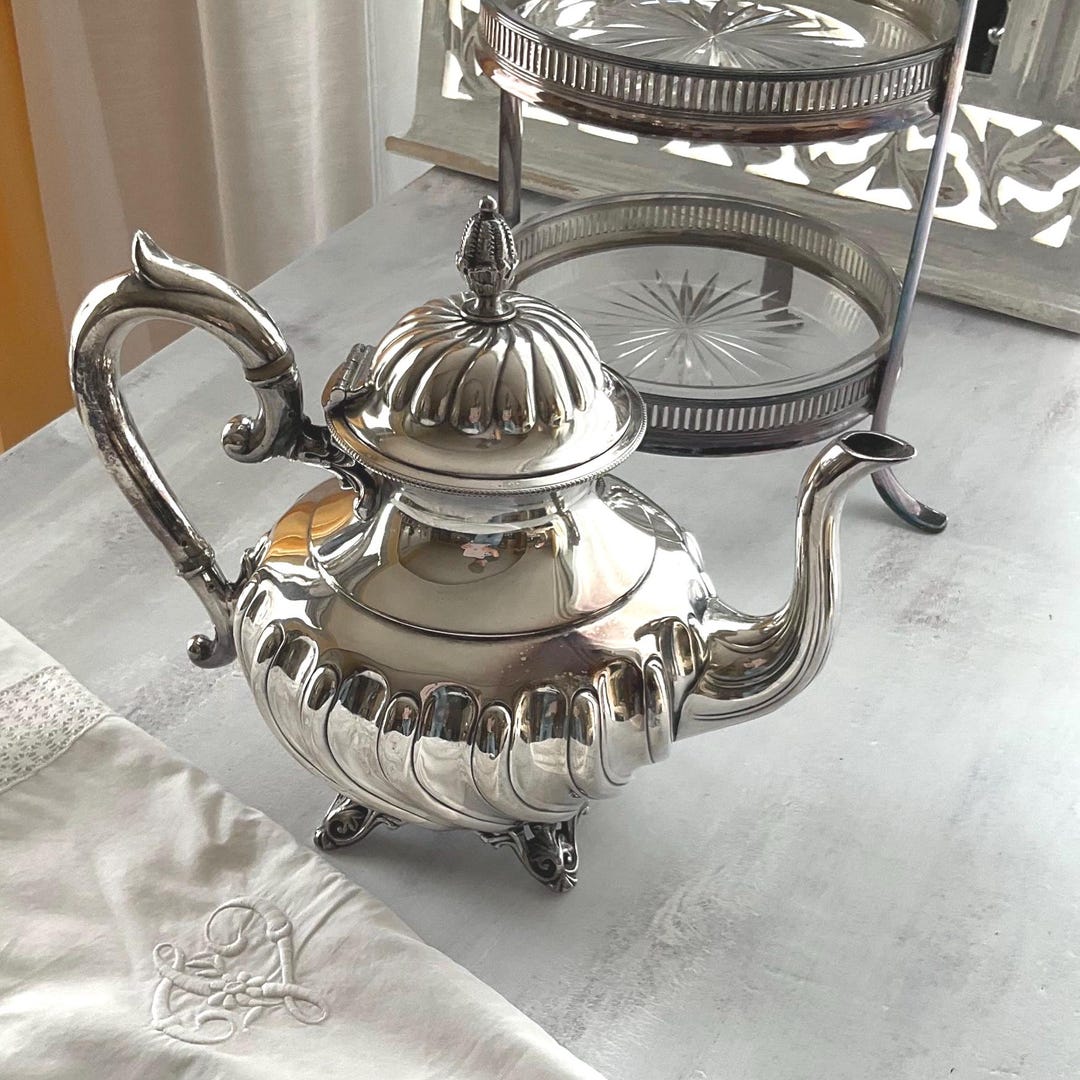 Vintage Embossed Silver Metal Teapot: 1930s Victorian Decor - Etsy