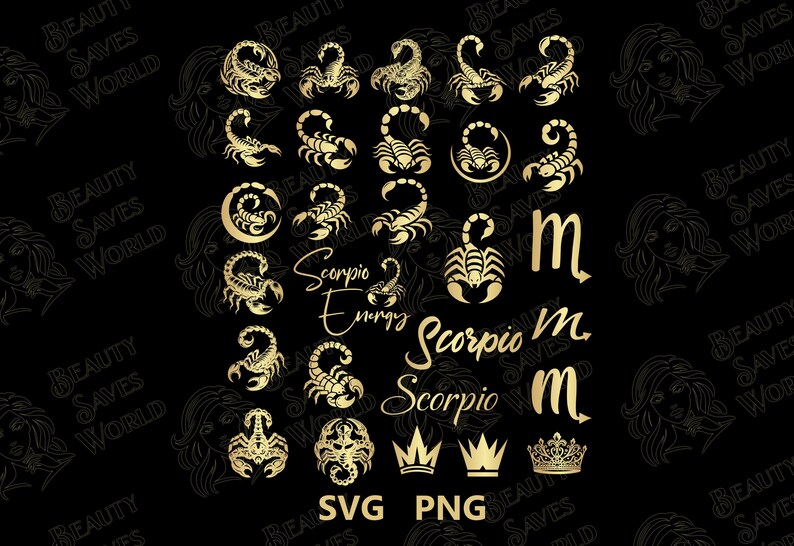 Gold Scorpio SVG Bundle, Scorpion Theme PNG SVG Cut Files, Digital ...