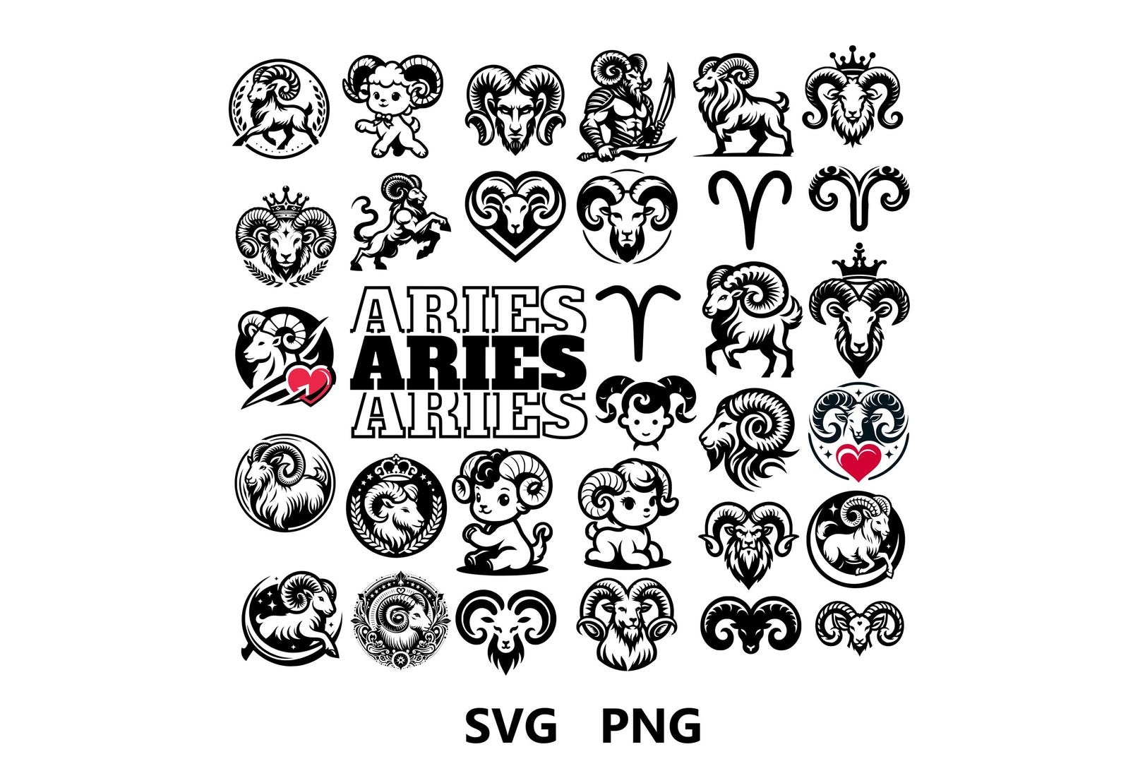 Aries SVG Bundle, Zodiac Theme PNG SVG Cut Files, Digital Download - Etsy