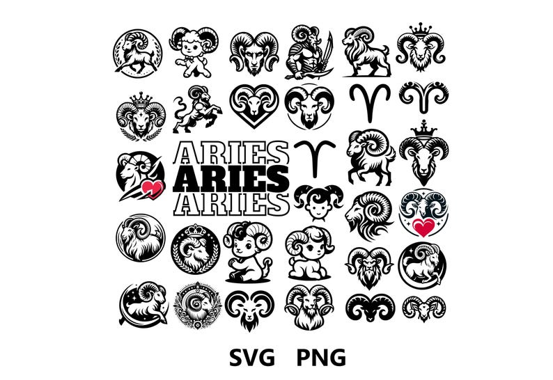Aries SVG Bundle, Zodiac Theme PNG SVG Cut Files, Digital Download - Etsy