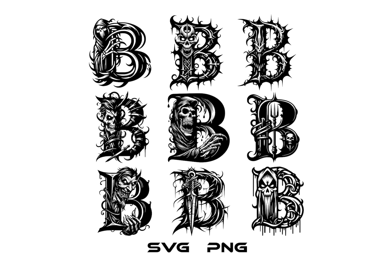 Gothic Letter B SVG Bundle: Sinister Font (9 SVG Files) - Etsy