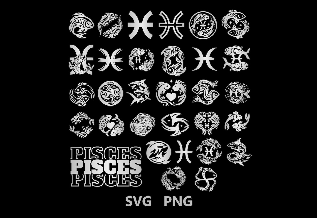 Silver Pisces SVG Bundle, Zodiac Sign Theme PNG SVG Cut Files, Digital ...