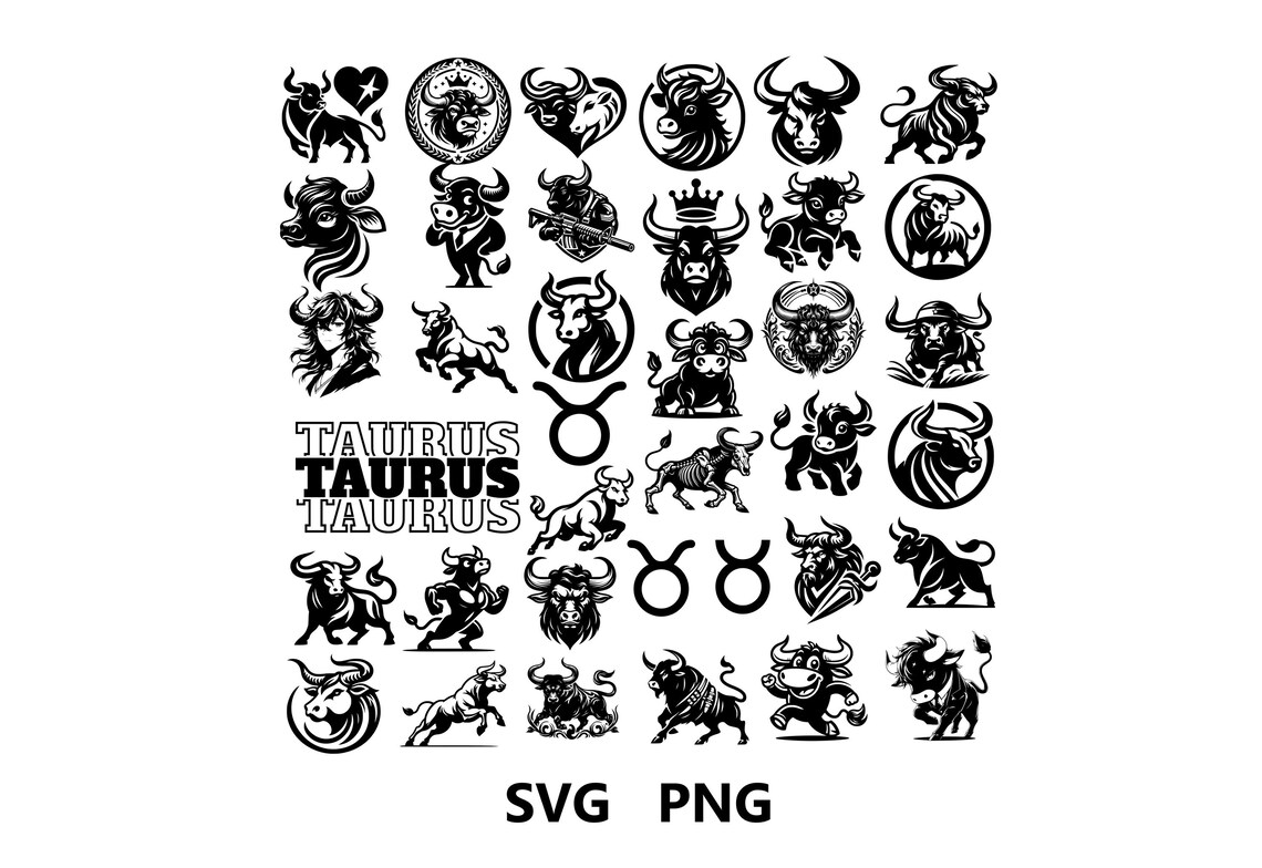 Taurus SVG Bundle, Bull Theme PNG SVG Cut Files, Digital Download - Etsy