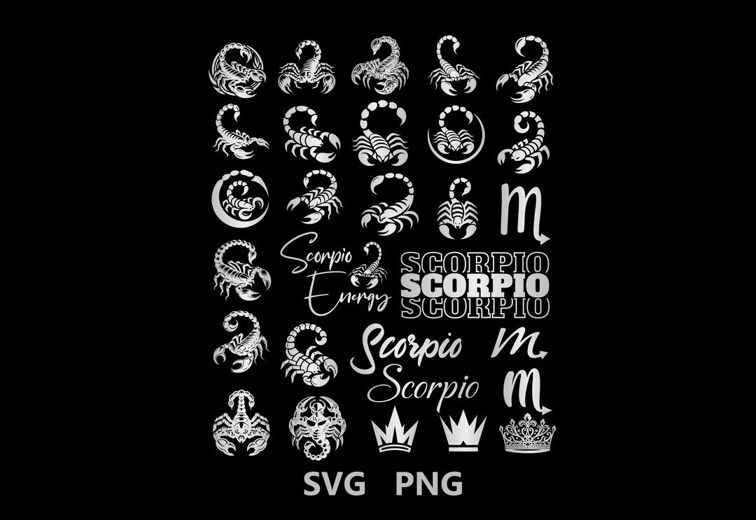 Silver Scorpio SVG Bundle, Scorpion Theme PNG SVG Cut Files, Digital ...