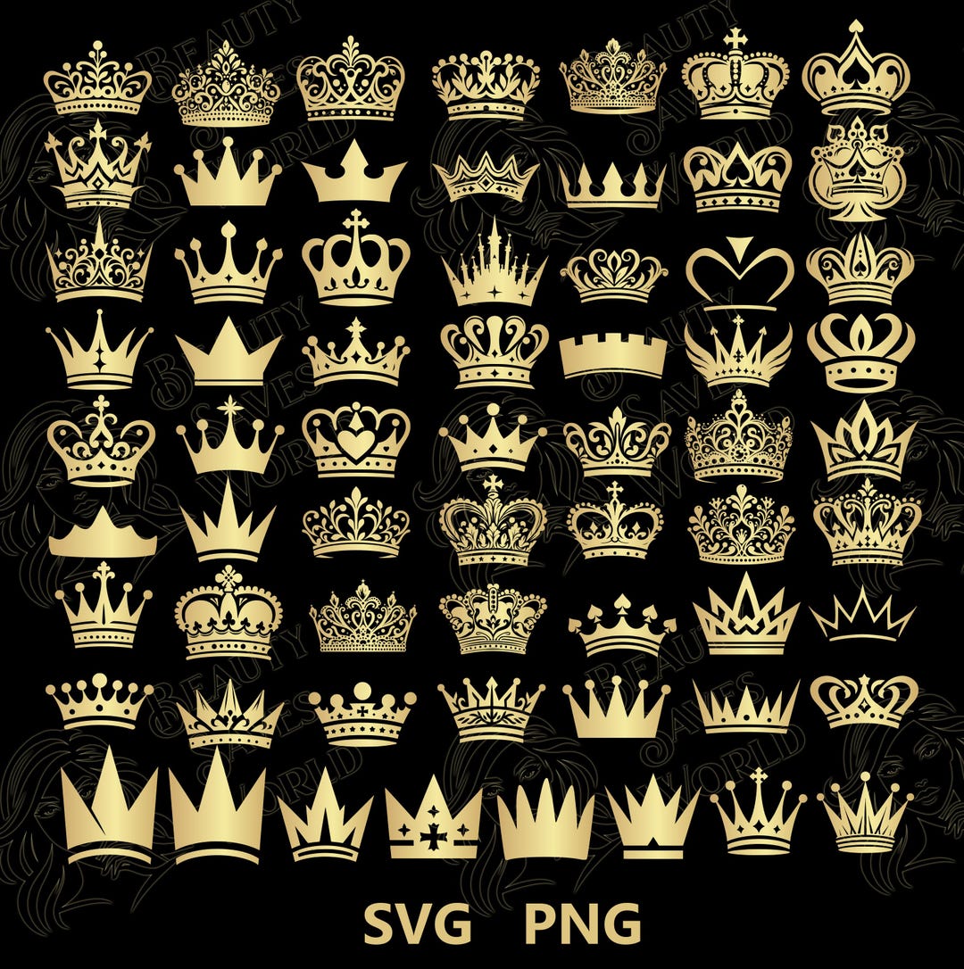Gold Crown SVG PNG Bundle, 64 SVG Files for Cricut and Silhouette ...