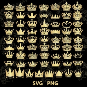Gold Crown SVG PNG Bundle, 64 SVG Files for Cricut and Silhouette ...