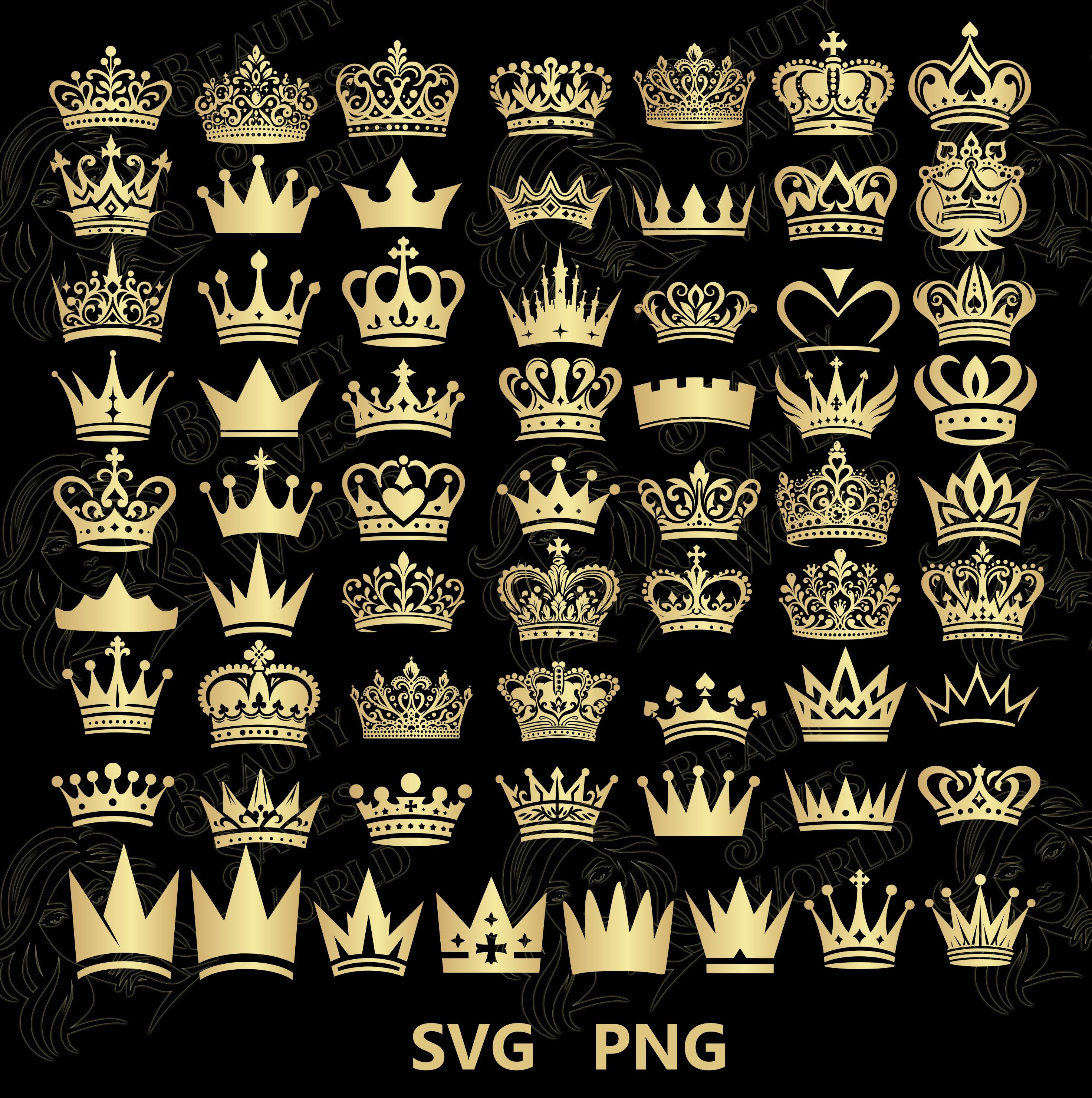 Gold Crown SVG PNG Bundle, 64 SVG Files for Cricut and Silhouette ...