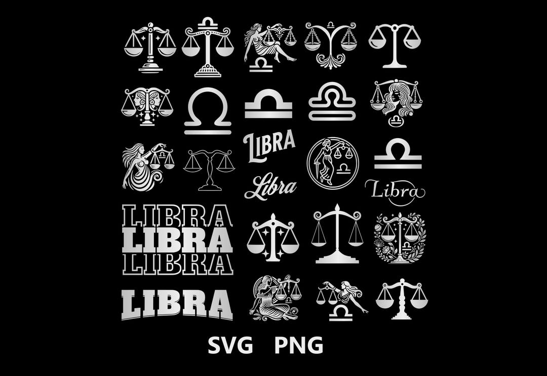 Silver Libra SVG Bundle, Zodiac Sign Theme PNG SVG Cut Files, Digital ...