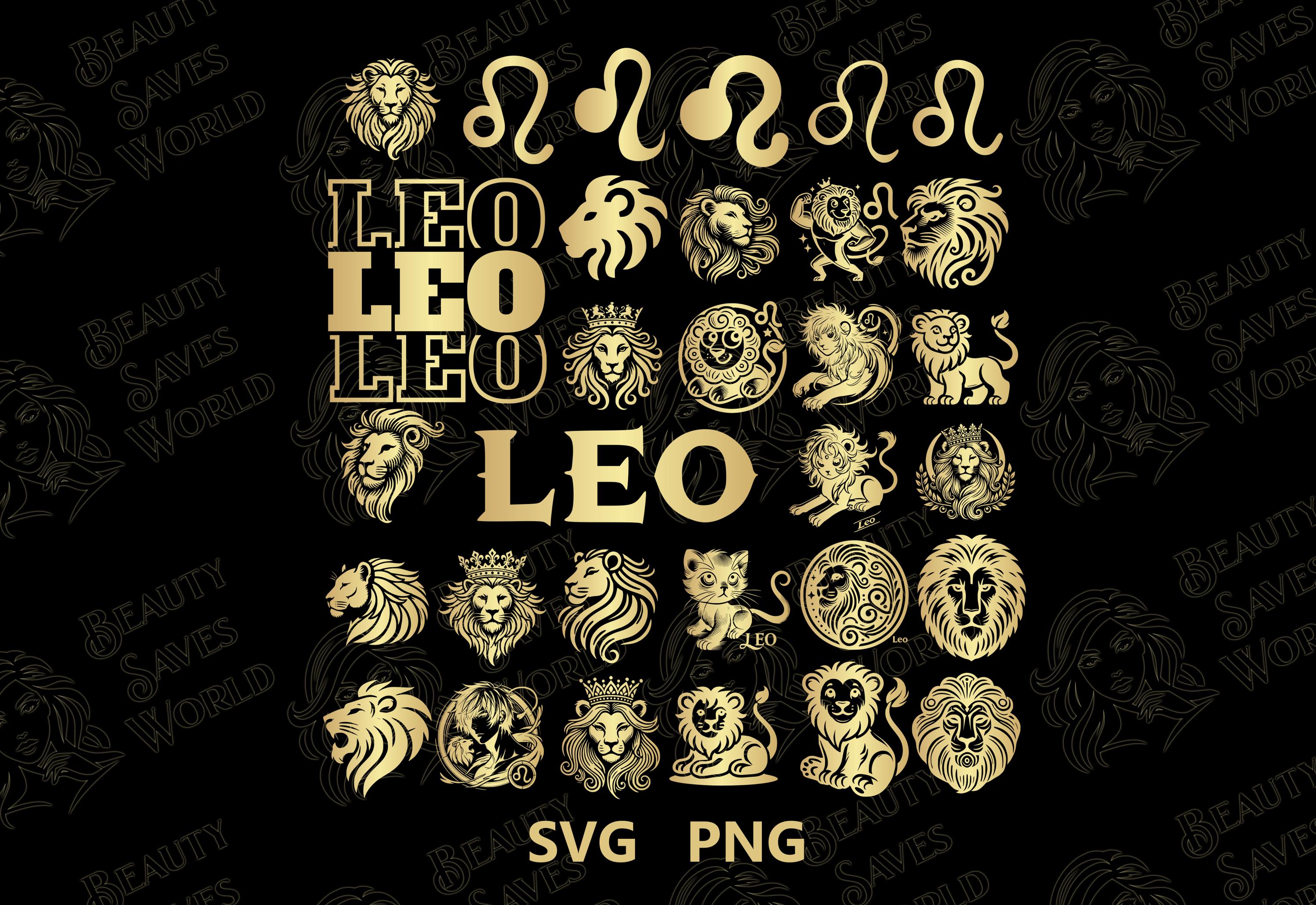 Gold Leo SVG Bundle, Zodiac Sign Theme PNG SVG Cut Files, Digital ...