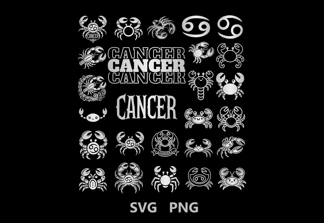Silver Cancer SVG Bundle, Zodiac Sign Theme PNG SVG Cut Files, Digital ...