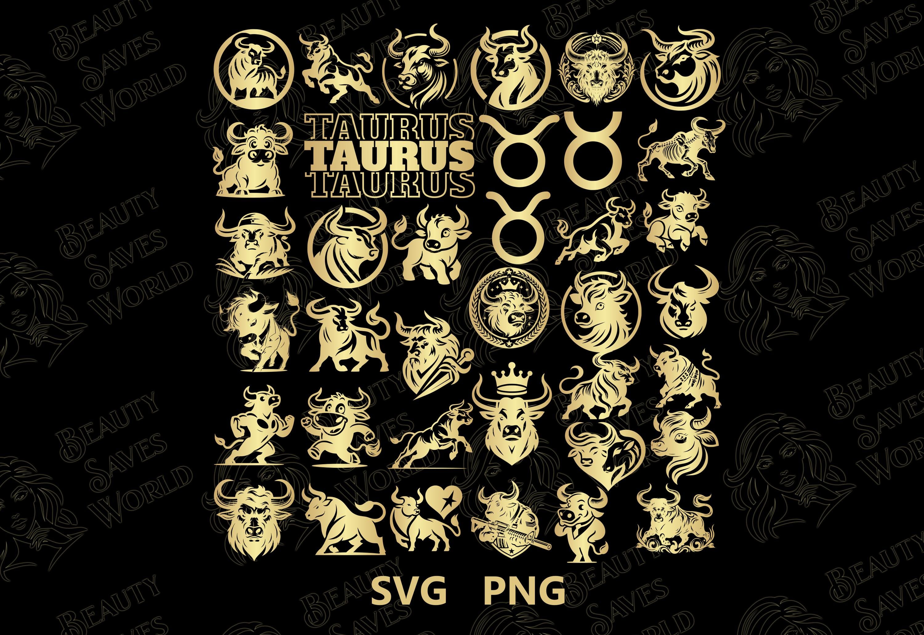 Gold Taurus SVG Bundle, Bull Theme PNG SVG Cut Files, Digital Download ...