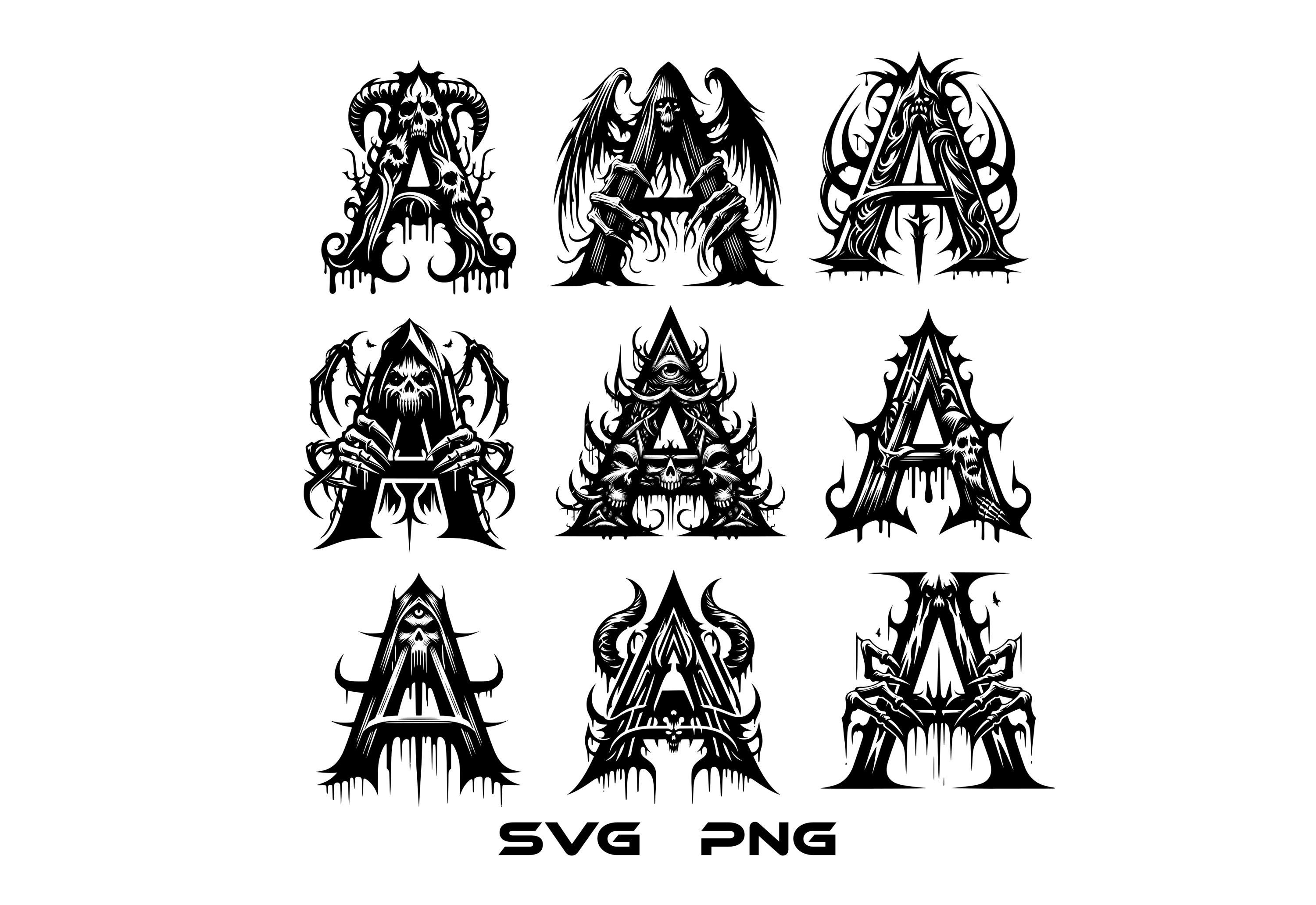 Letter A SVG Bundle, Sinister Gothic Theme, 9 SVG Files for Cricut and ...