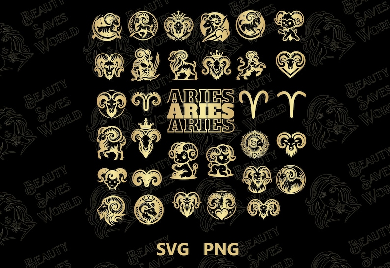 Gold Aries SVG Bundle, Zodiac Sign Theme PNG SVG Cut Files, Digital ...