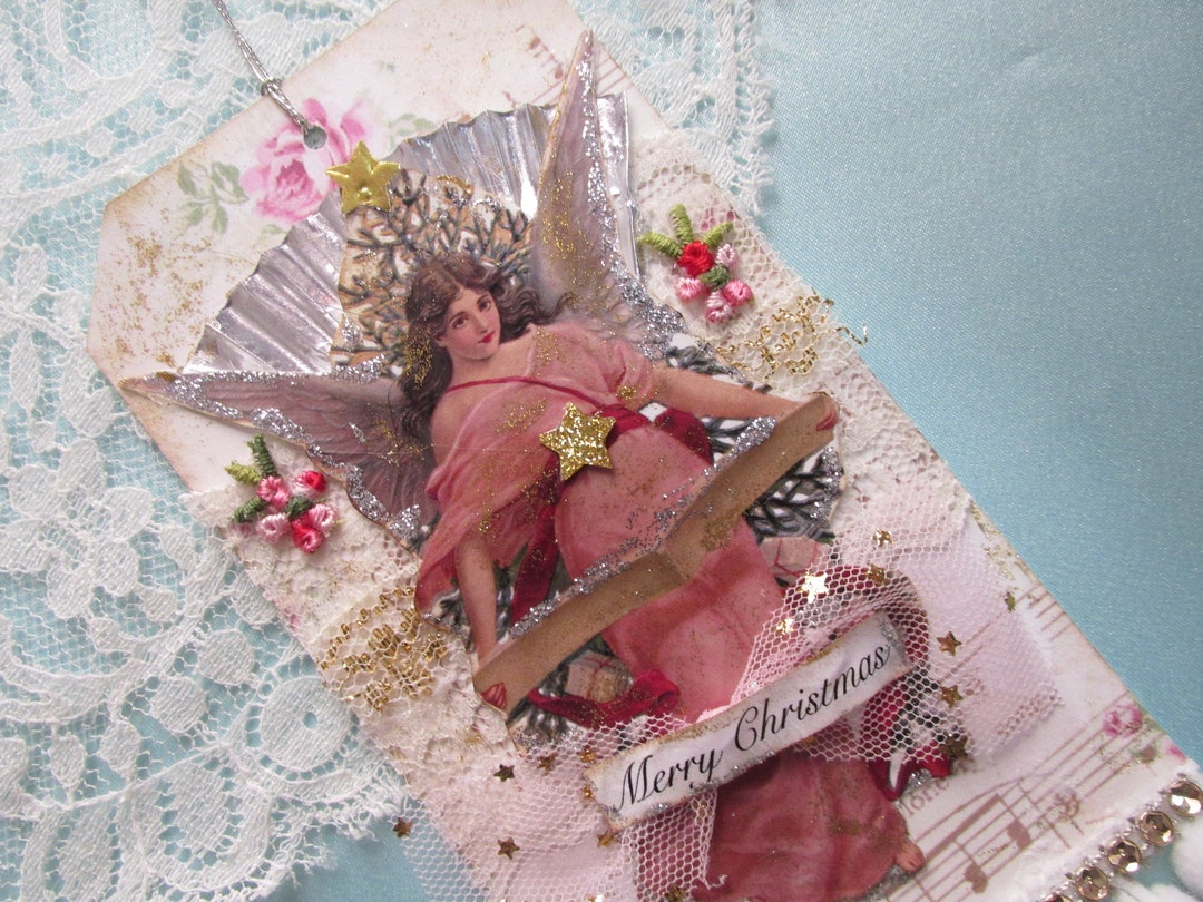 Vintage Christmas Angel, Angel Gift Tag, Mixed Media Angel Tag ...