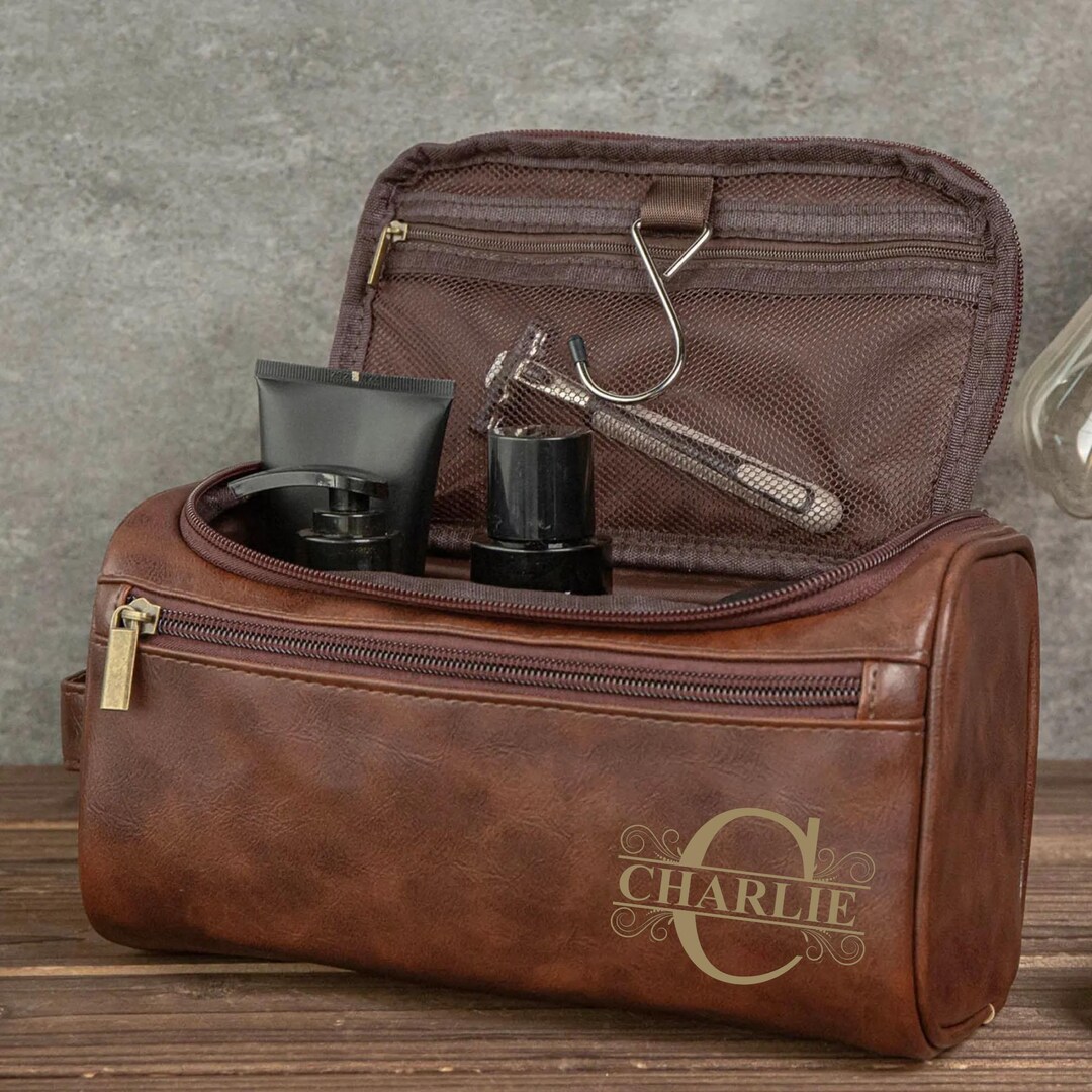 Mens Leather Toiletry Bag, Personalised Men Toiletry Bag, Engraved ...